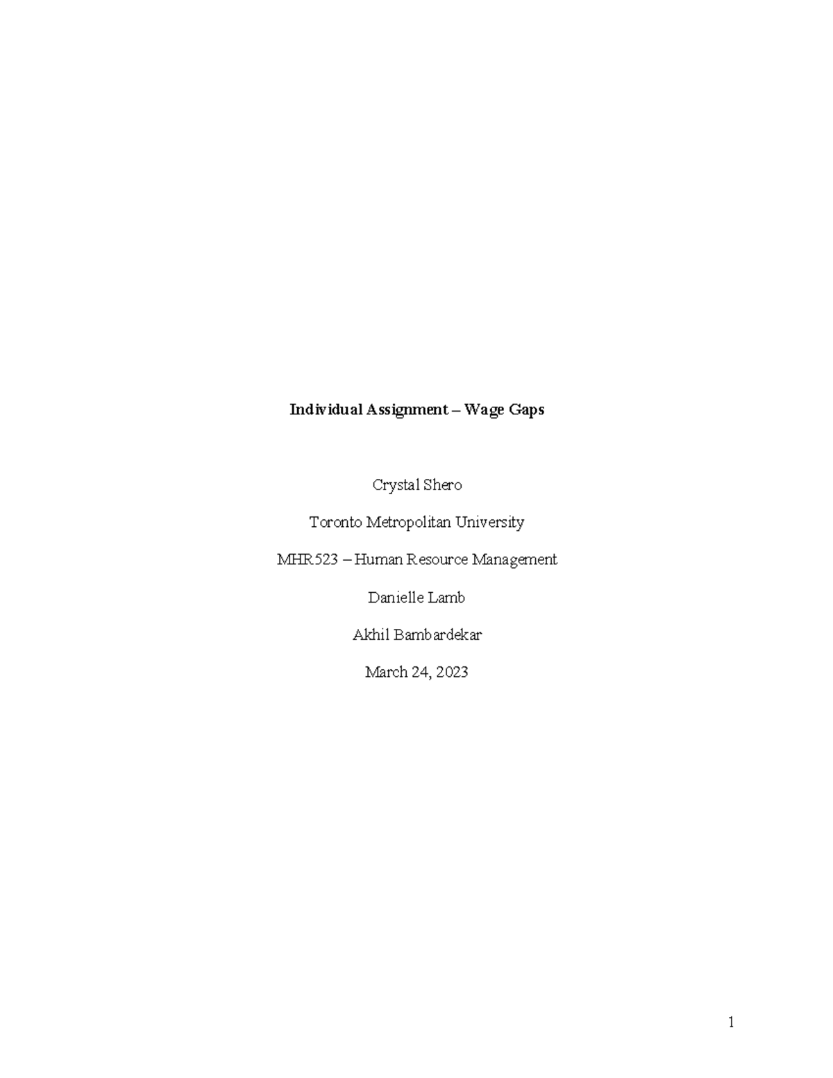Individual Assignment HRM - Individual Assignment – Wage Gaps Crystal ...
