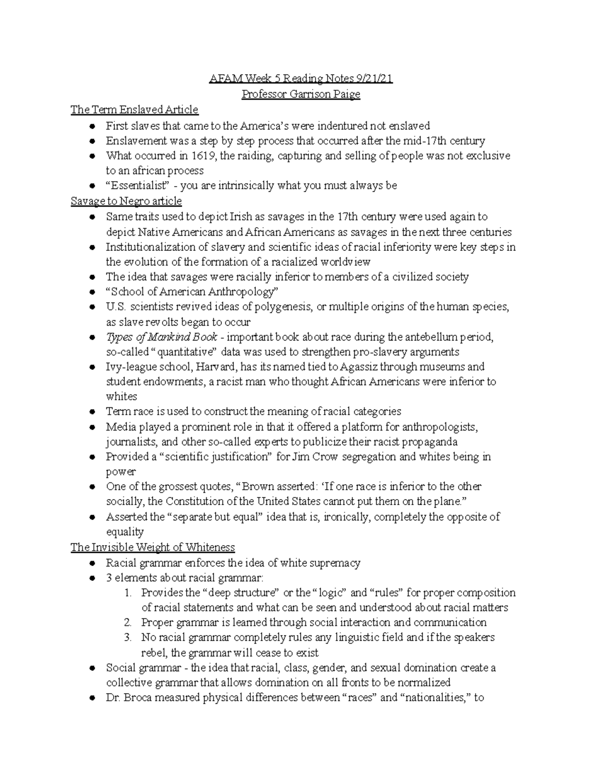 AFAM Week 5 Reading Notes 9/21/21 - AFAM Week 5 Reading Notes 9/21 ...