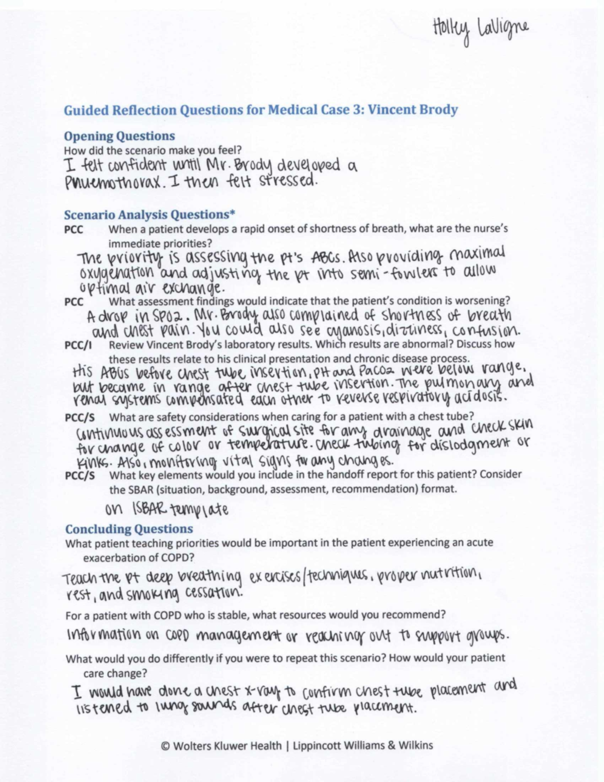 Vincent Brody v Sim - Summary Nursing Concepts I - Holley Lavigne ...