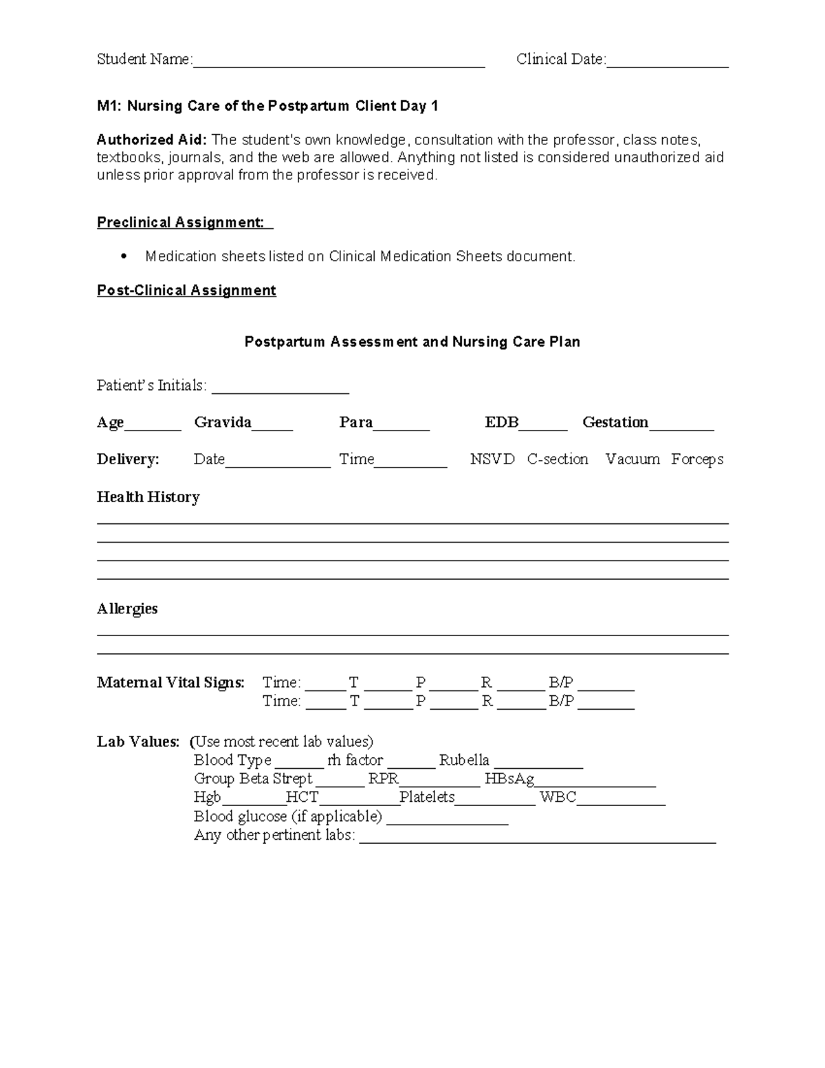 M1 paperwork - Student Name ...