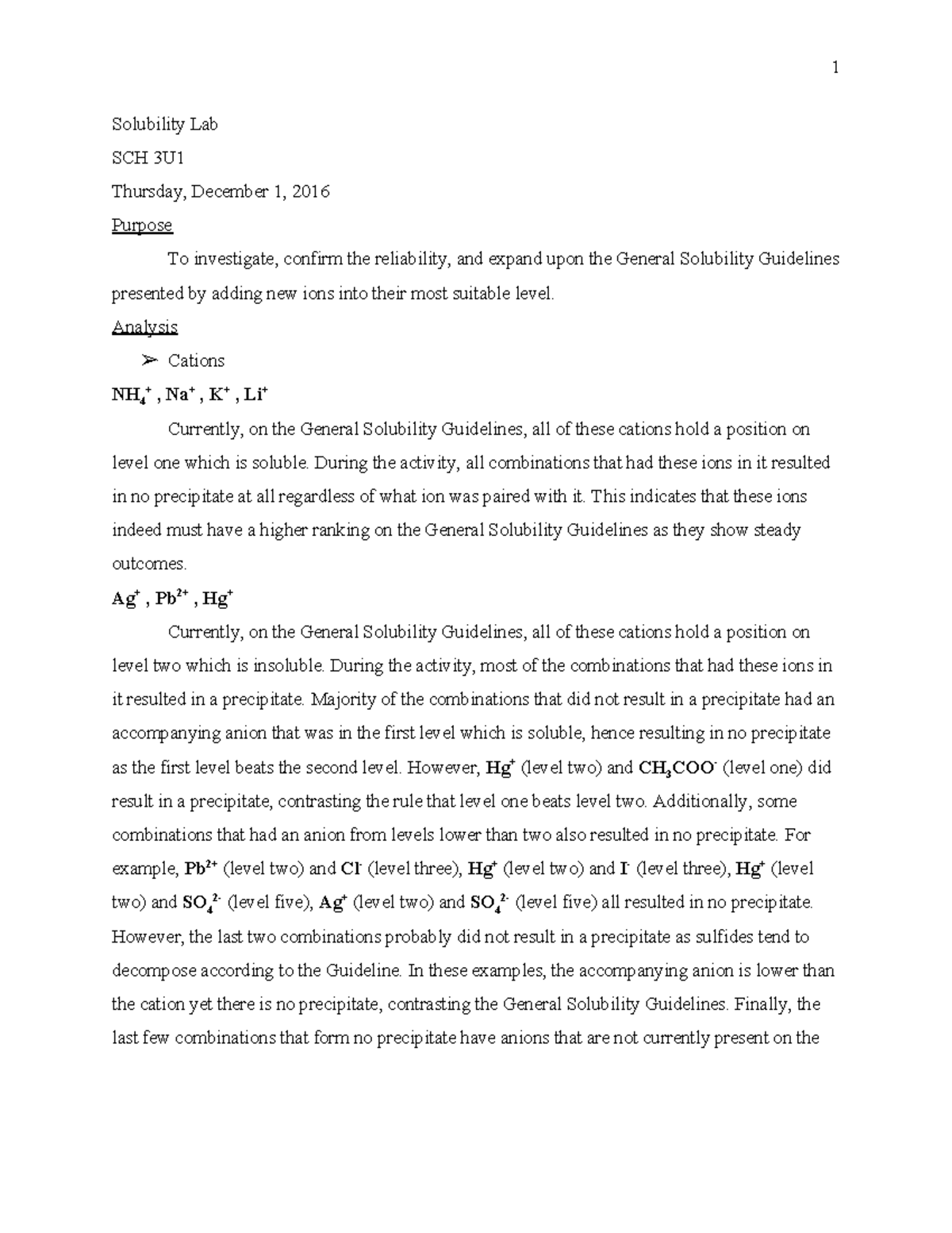 Solubility Lab - lab write-up - Solubility Lab SCH 3U Thursday ...