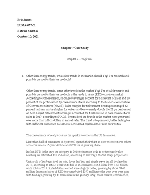 Chapter 8 Case Study - None - Eric James BUMA-027- Katrina Chlebik ...