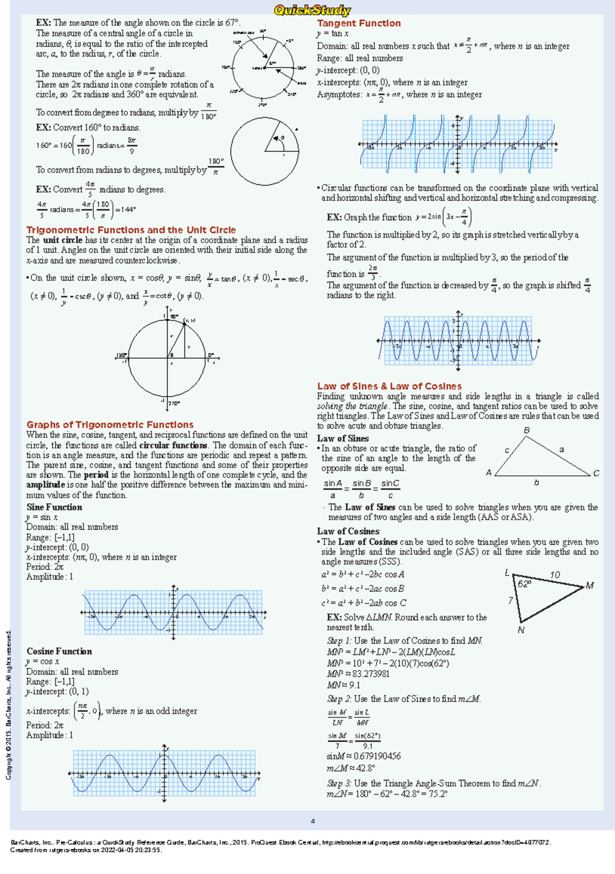Pre-Calculus a Quick Study Reference Guide - (Pg 4-4) - EX: The measure ...