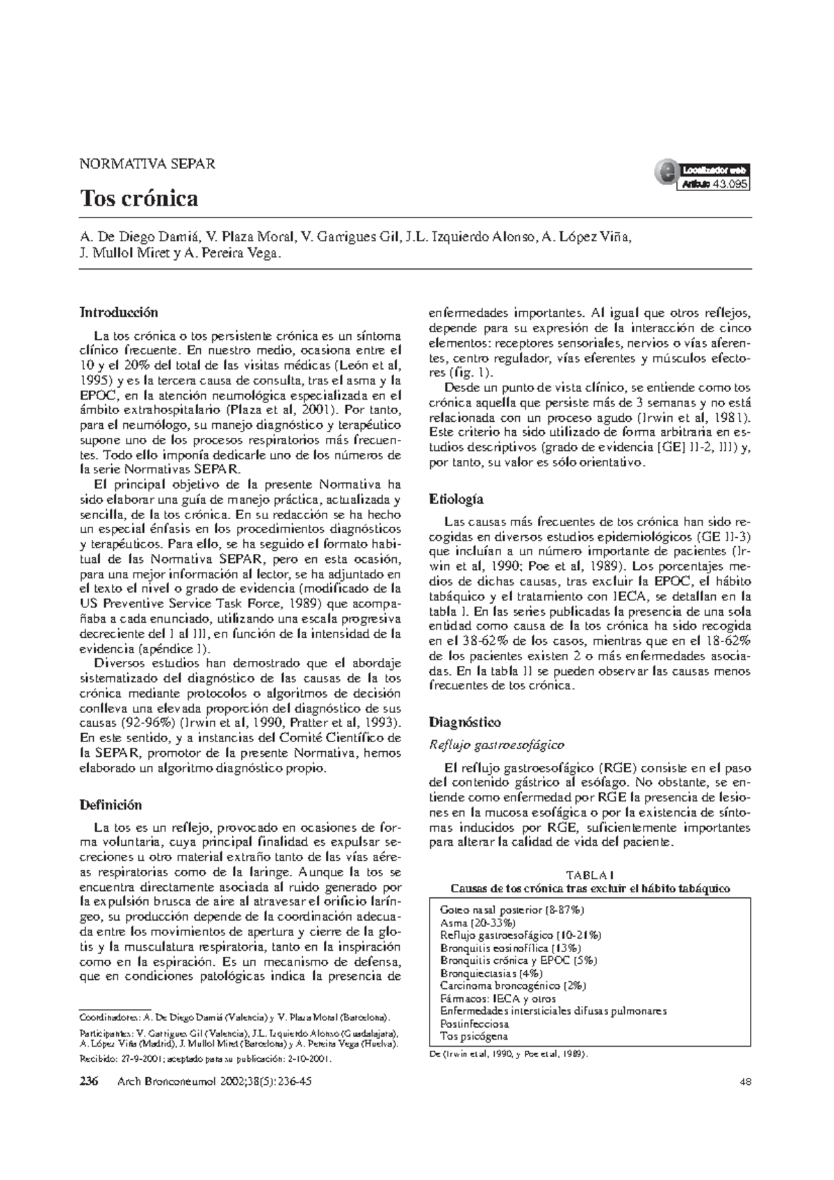 TOS Cronica - SEMIOLOGIA - Introducción La tos crónica o tos ...