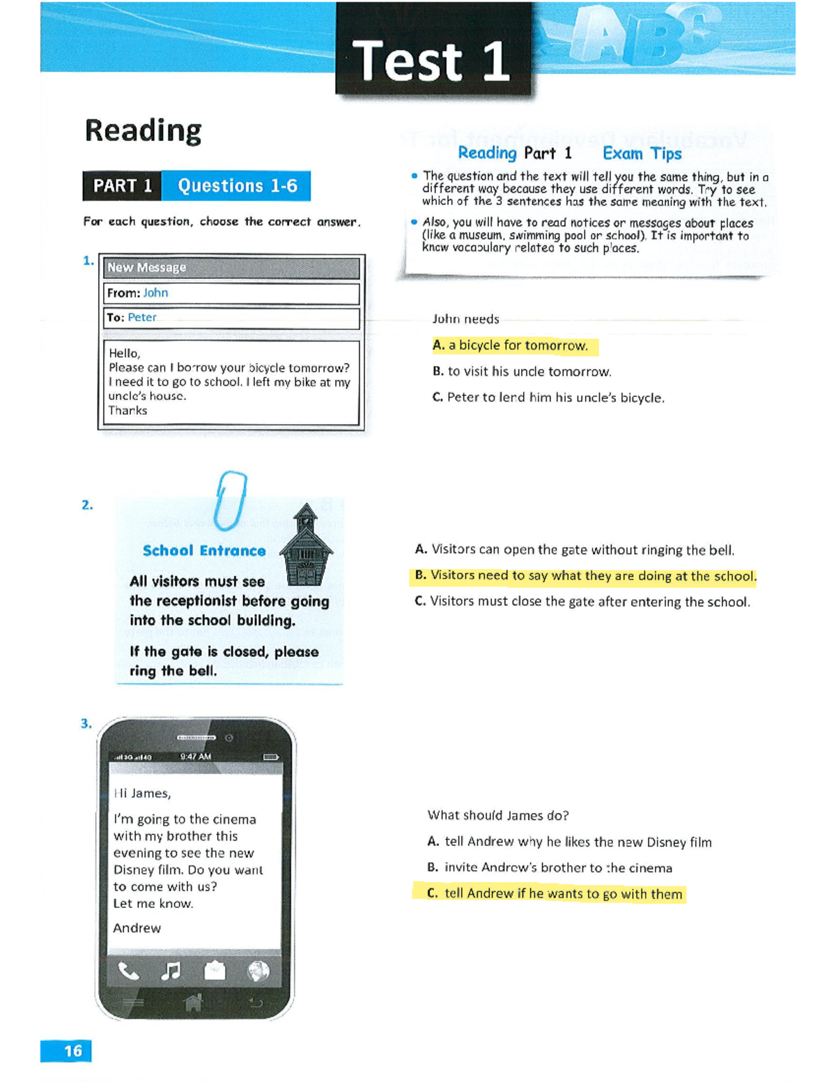 Av1 test 1 reading+listening - Test 1 Reading Reading Part 1 Exam Tips ...