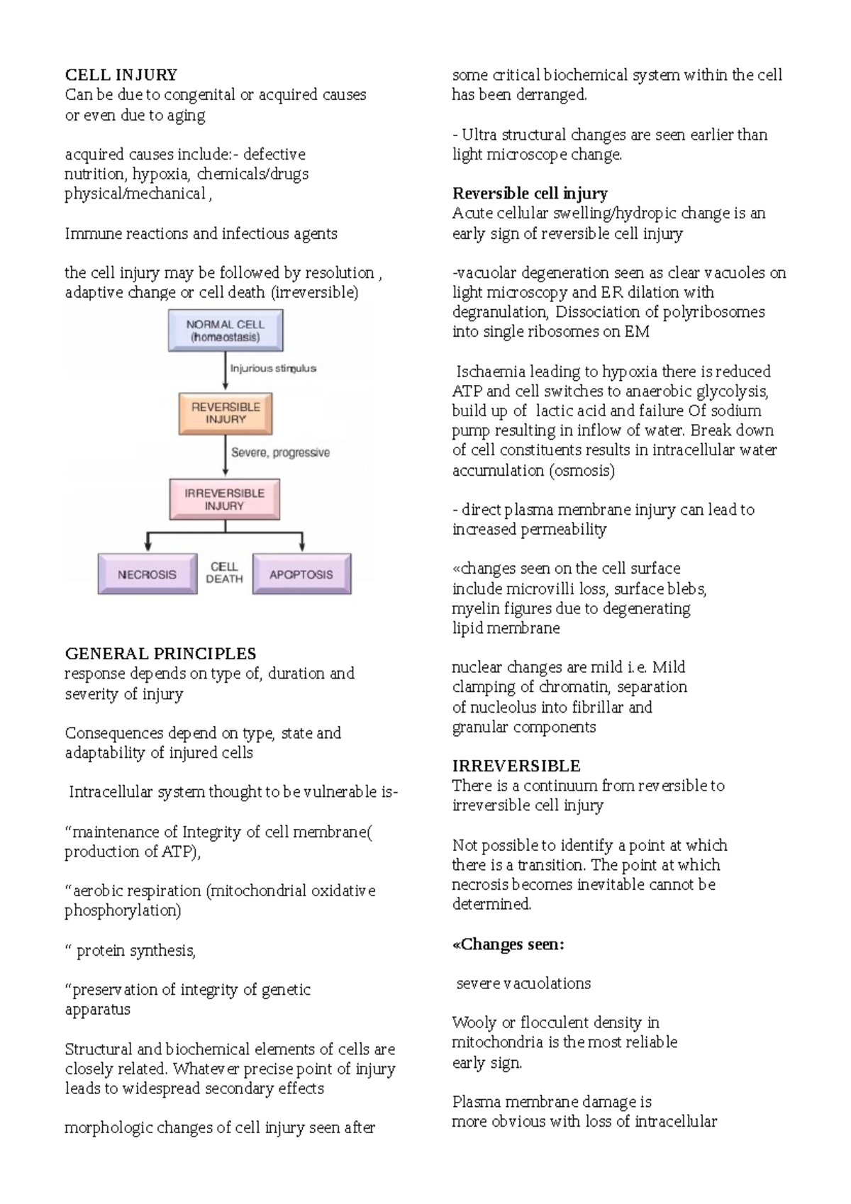 Cell and Tissue Injury - lecture slides - Medicine and surgery - UoN ...