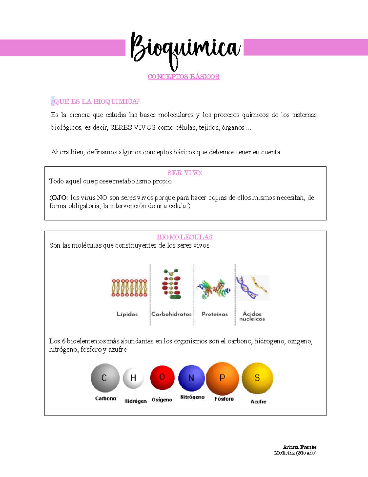 Conceptos BÁ Sicos DE Bioquimica - Ariana Fuentes CONCEPTOS BÁSICOS ...
