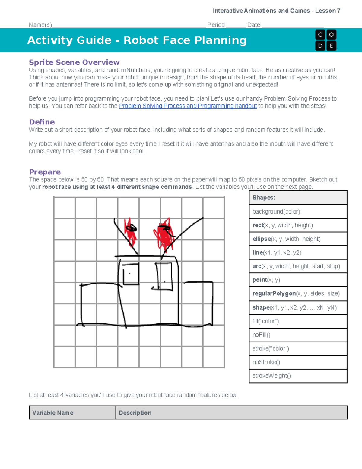 Lesson 7 Robot Face Planning - Interactive Animations and Games ...