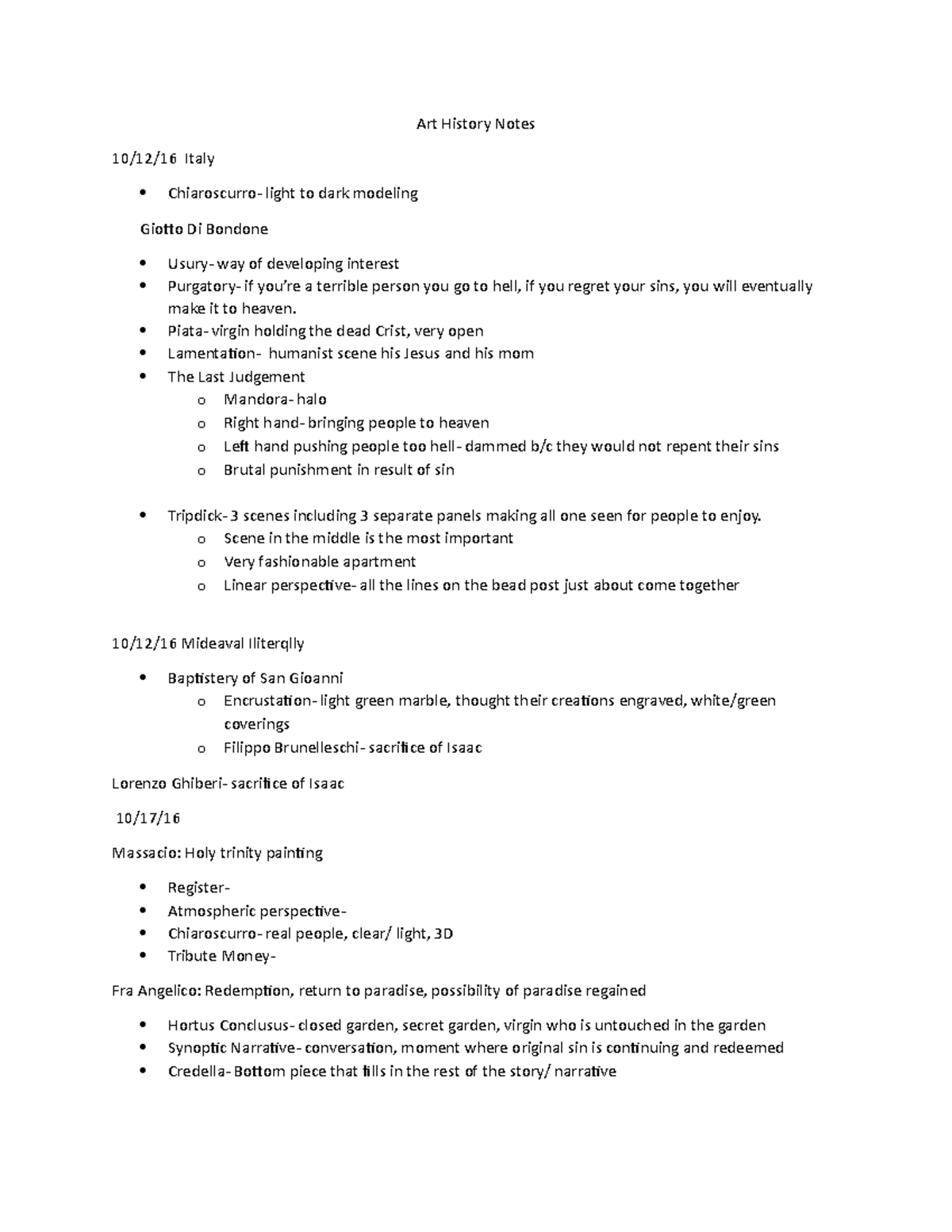 Notes - Art History 2313 - Art History Notes 10/12/16 Italy ...