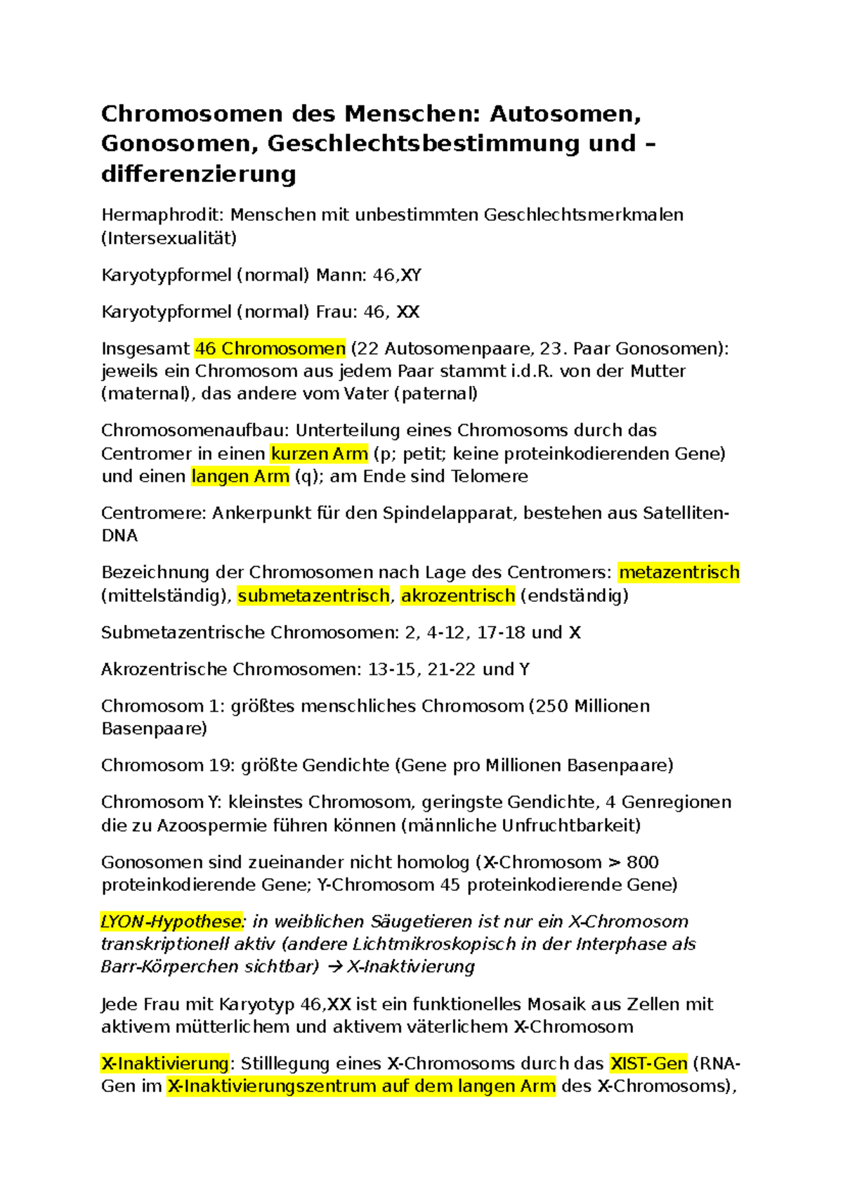 Humangenetik - 1. Semester - Chromosomen des Menschen: Autosomen ...