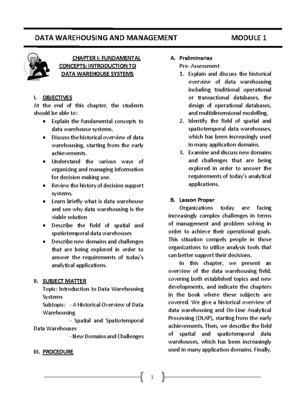 Chapter 1 DATA Warehousing AND Management - CHAPTER I: FUNDAMENTAL CONCEPTS: INTRODUCTION TO ...