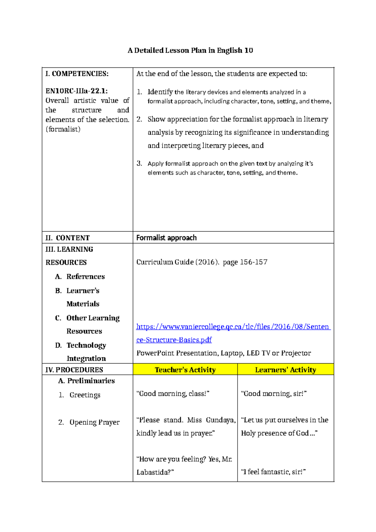 5Es Formalism - 5Es lesson plan - A Detailed Lesson Plan in English 10 ...