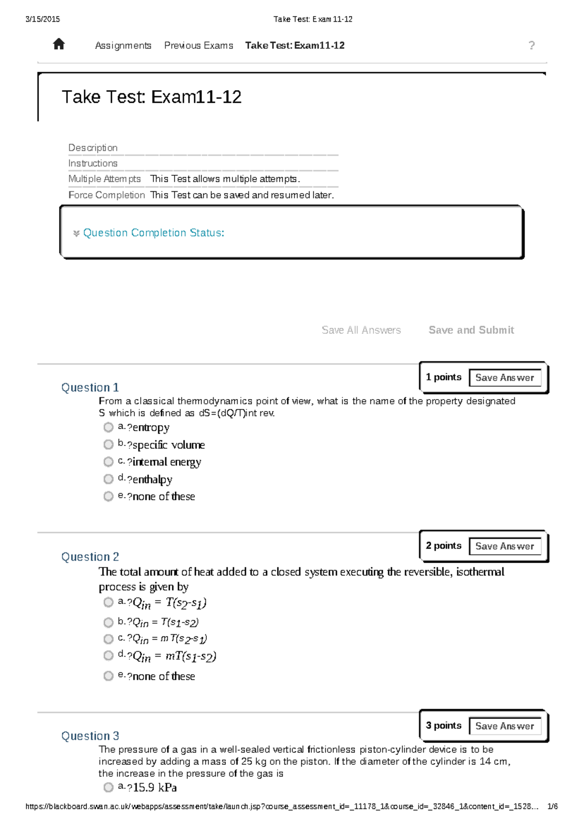 Take Test Exam11-12 - Past Papers 2012 - H Assignments Previous Exams ...