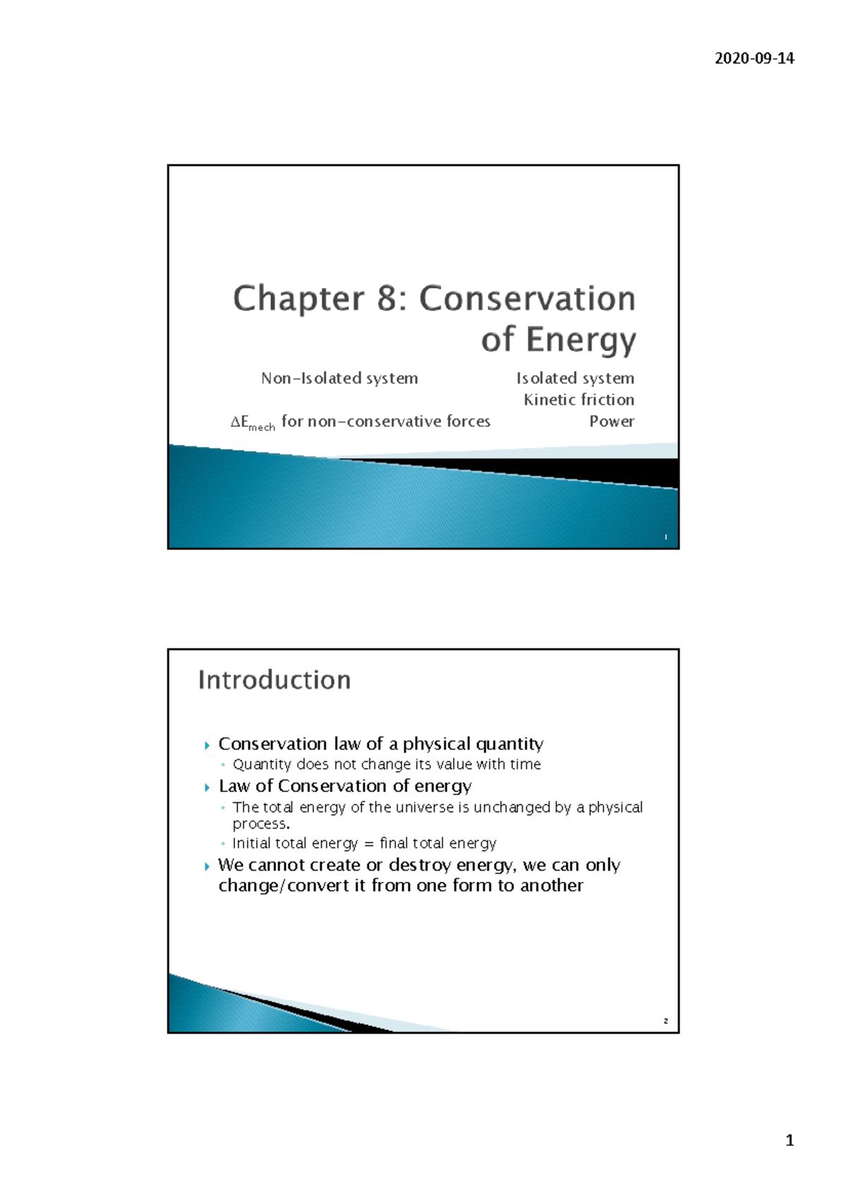 Chapter 8 - conservation of energy 2020 - Non-Isolated system Isolated system Kinetic friction ...