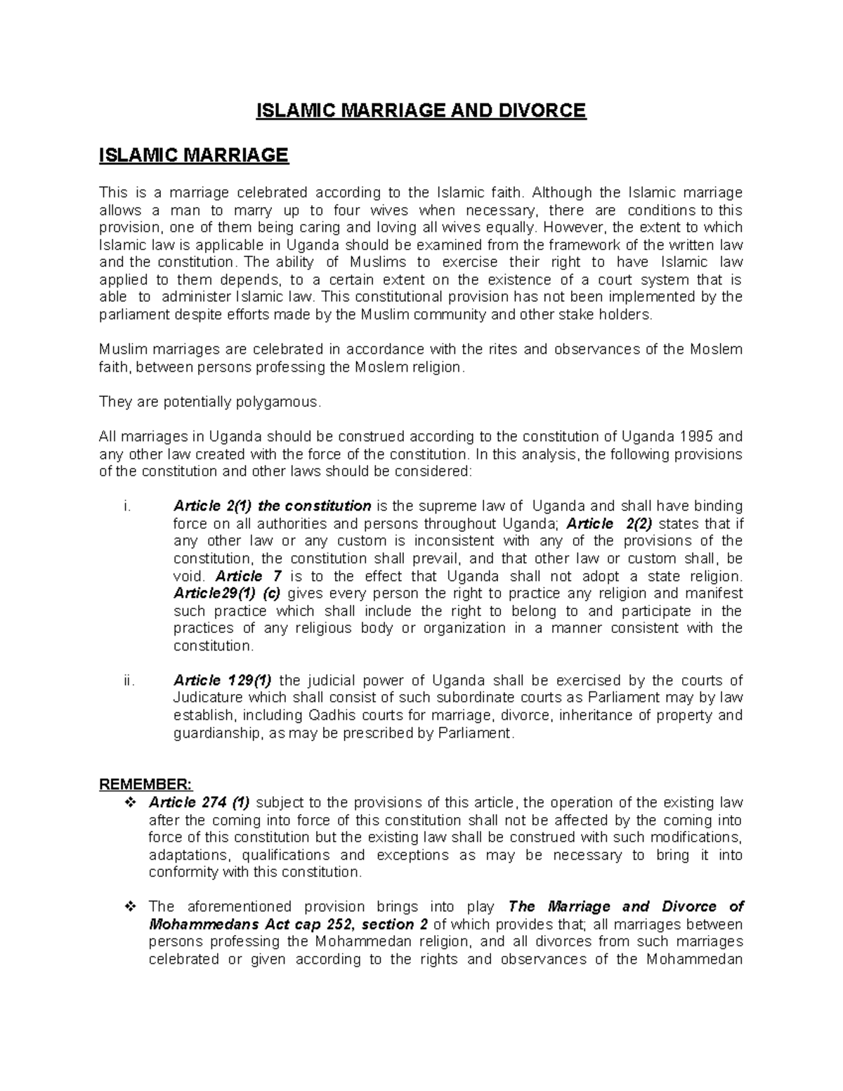 Islamic Marriage - ISLAMIC MARRIAGE AND DIVORCE ISLAMIC MARRIAGE This ...