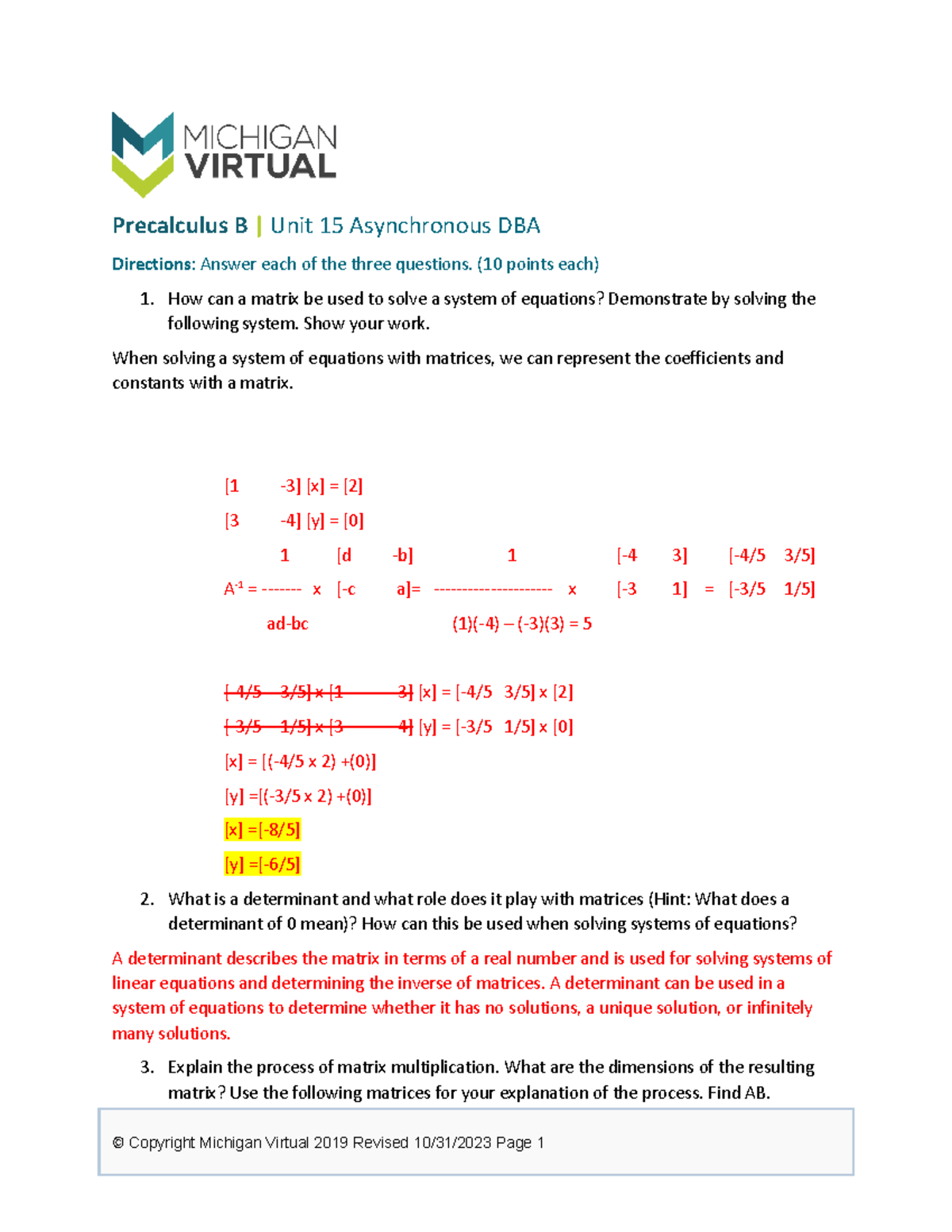Precalc BU 15Asynchronous DBA - Precalculus B | Unit 15 Asynchronous ...