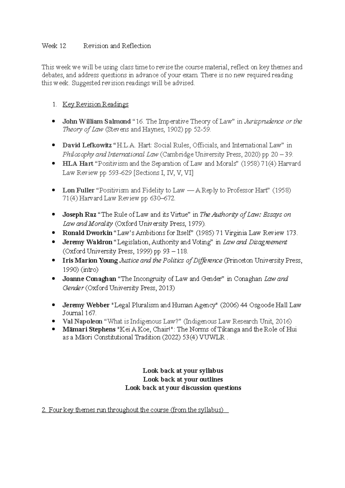 Week 12 Outline-1 - Outline - Week 12 Revision and Reflection This week ...