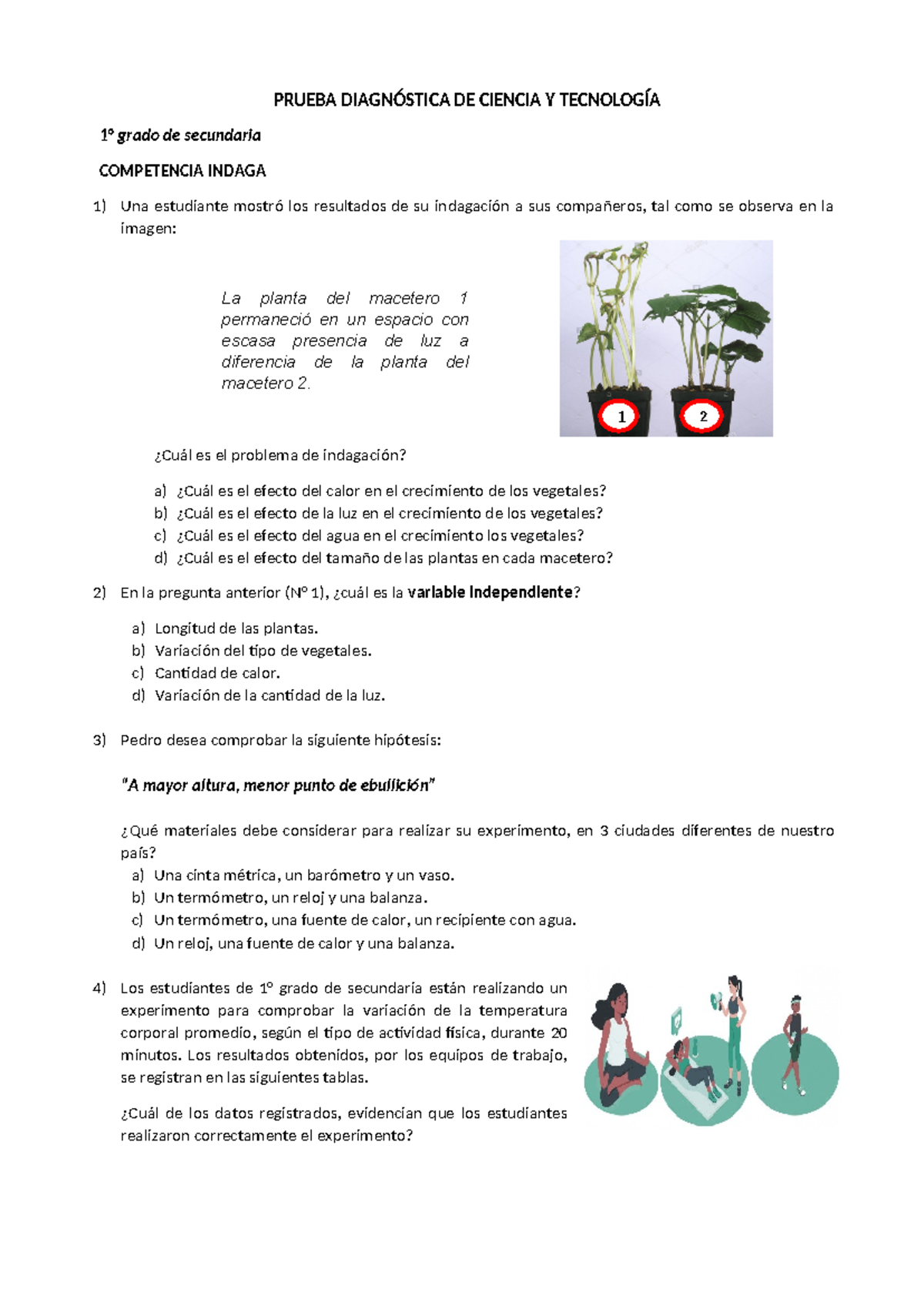 Prueba Diagnóstica 2024 - PRUEBA DIAGNÓSTICA DE CIENCIA Y TECNOLOGÍA 1 ...