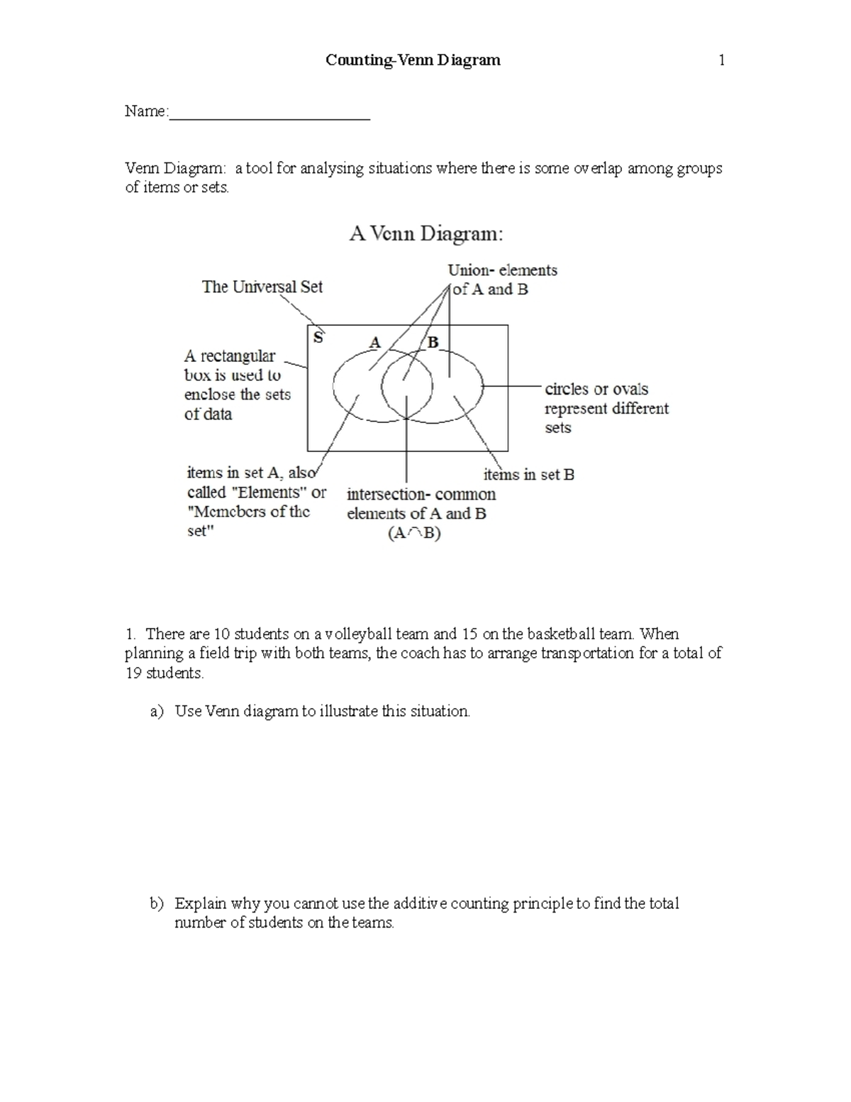 5.1- ven diagram - Name:________________________ Venn Diagram: a tool ...