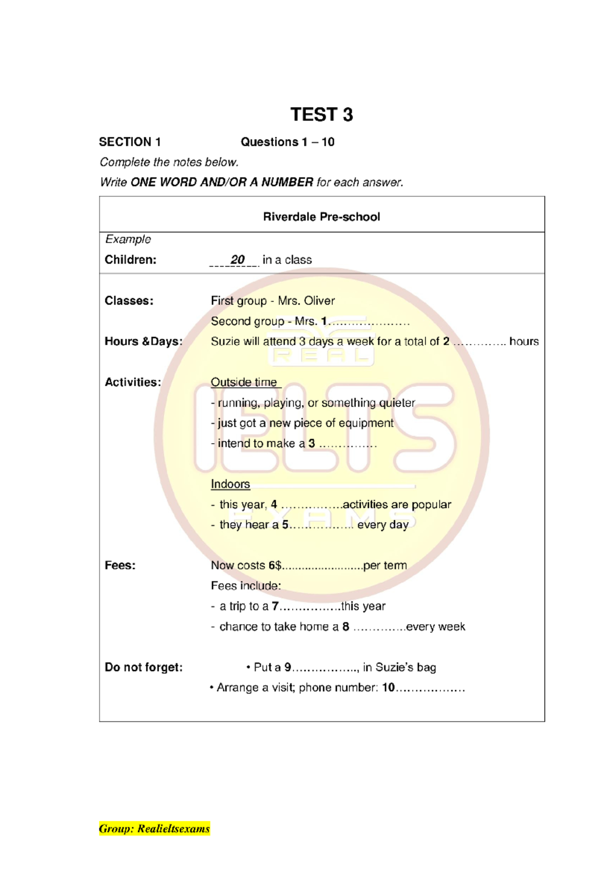 Test 3 - LISTENING FOR IELTS MATERIAL - Tiếng Anh tăng cường - Studocu