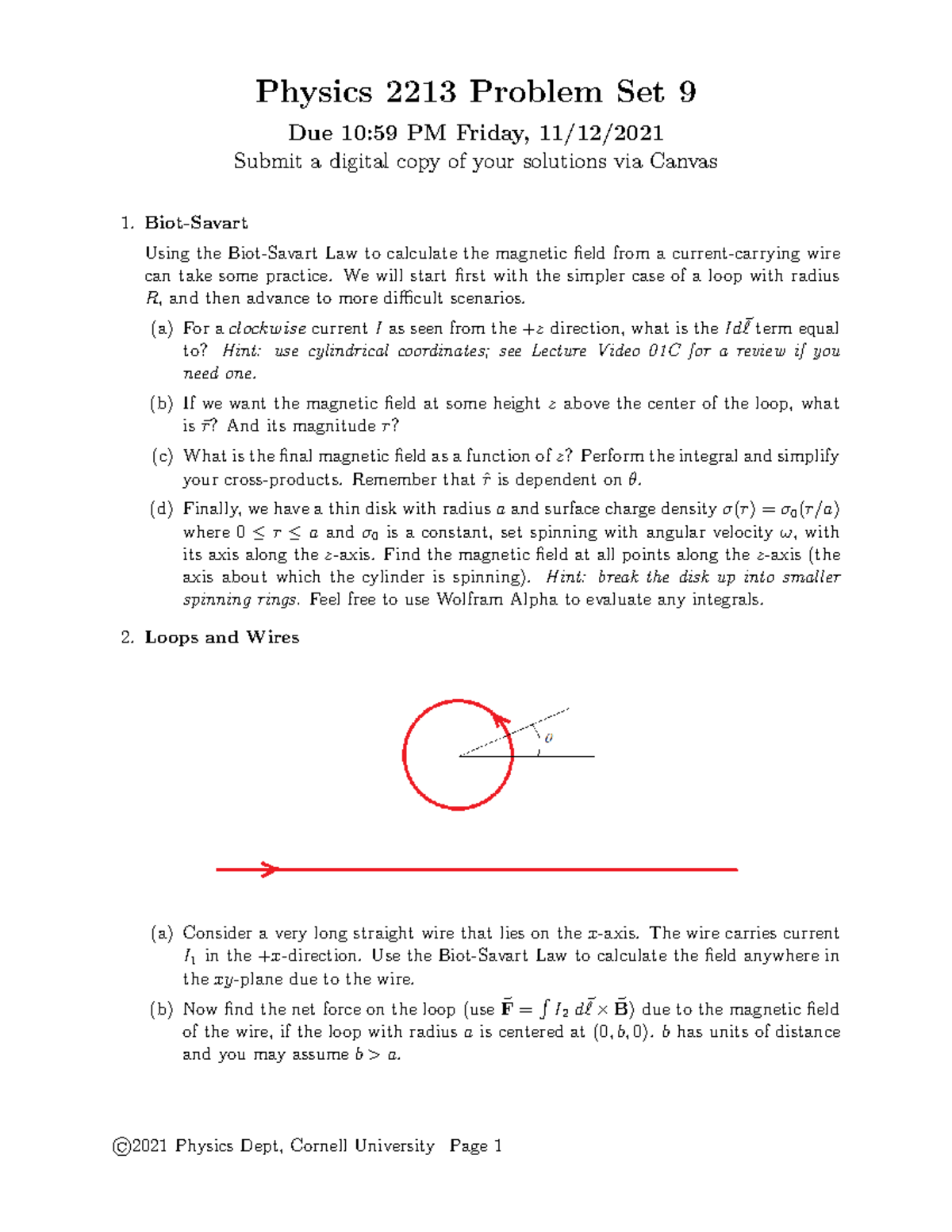 PS09 F21 PHYS 2213 - Physics 2213 Problem Set 9 Due 10:59 PM Friday, 11 ...