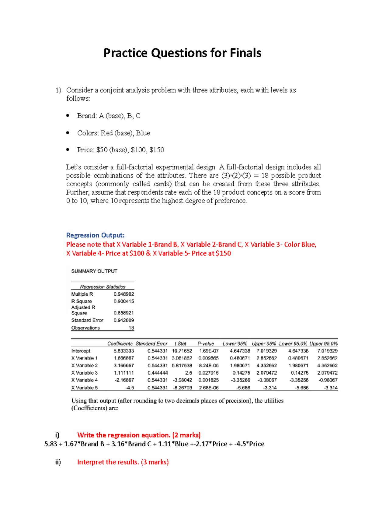 Practice Questions for Finals - Practice Questions for Finals Consider ...