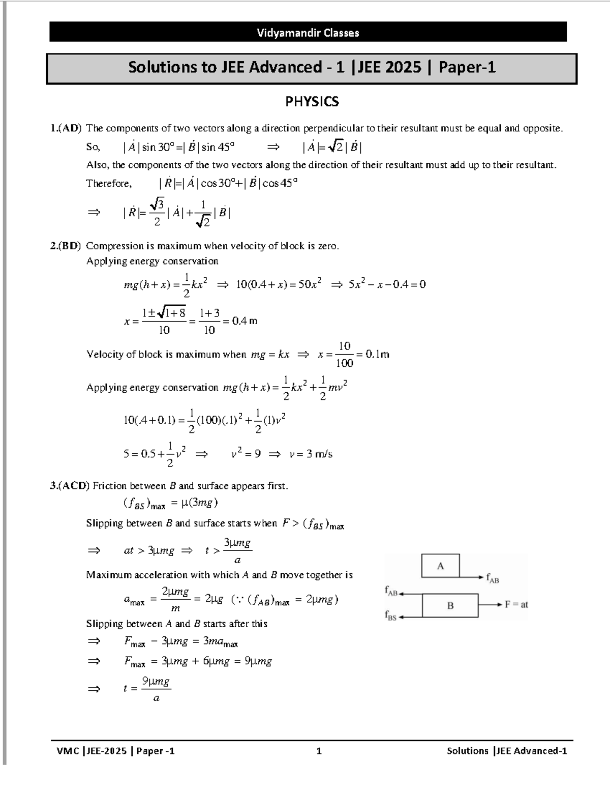 1706452392035 2025JEEAdvanced 1Paper 1Solutions - Solutions to JEE Advanced - 1 |JEE 20 25 ...