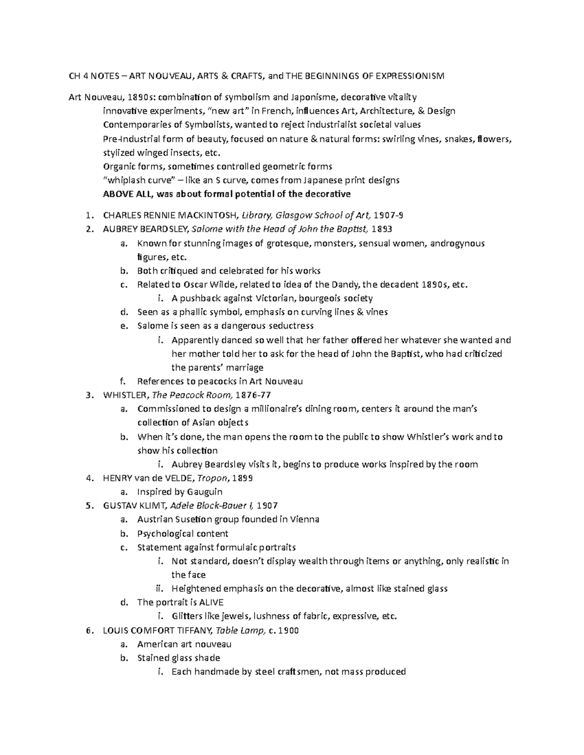 CH 4 Notes- Art Nouveau - Lecture notes 4 - CH 4 NOTES – ART NOUVEAU ...