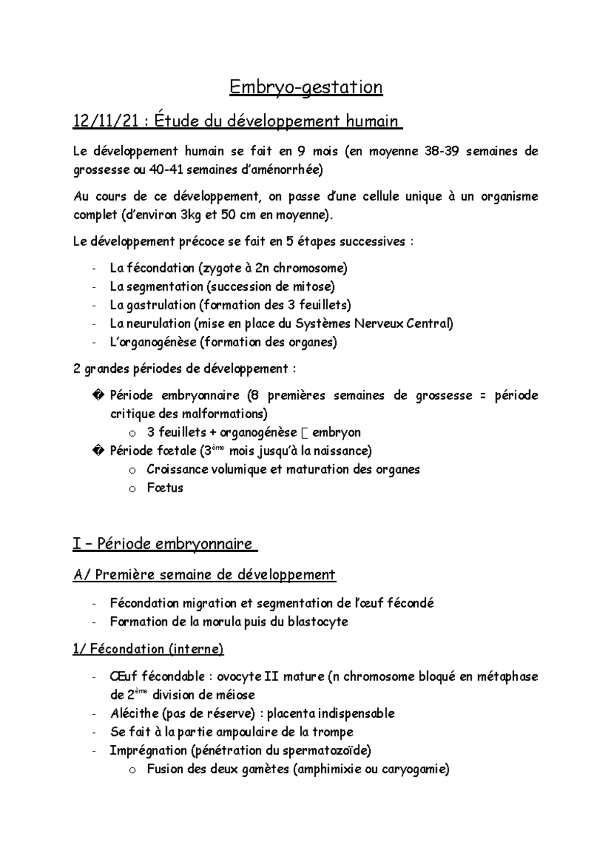 Biologie Embryo - gestation - Embryo-gestation 12/11/21 : Étude du ...