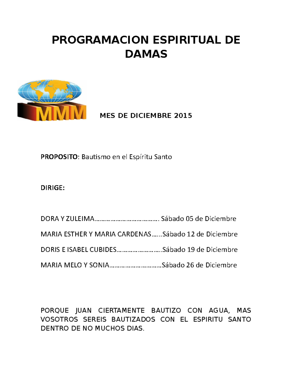 Programa Espiritual DE Damas - PROGRAMACION ESPIRITUAL DE DAMAS MES DE ...