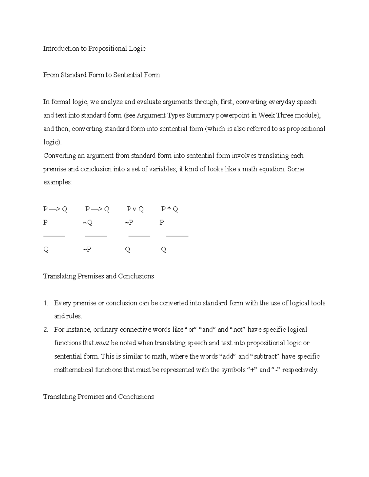Introduction to Propositional Logic - Converting an argument from ...