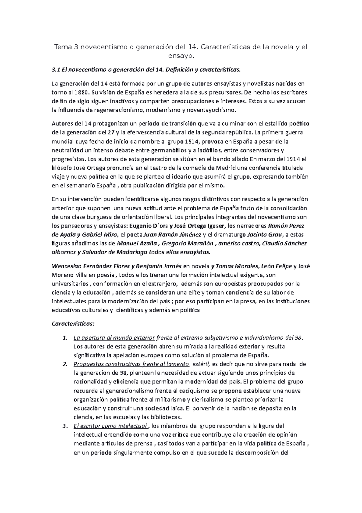 Tema 3 novecentismo o generación del 14 editado - Características de la ...