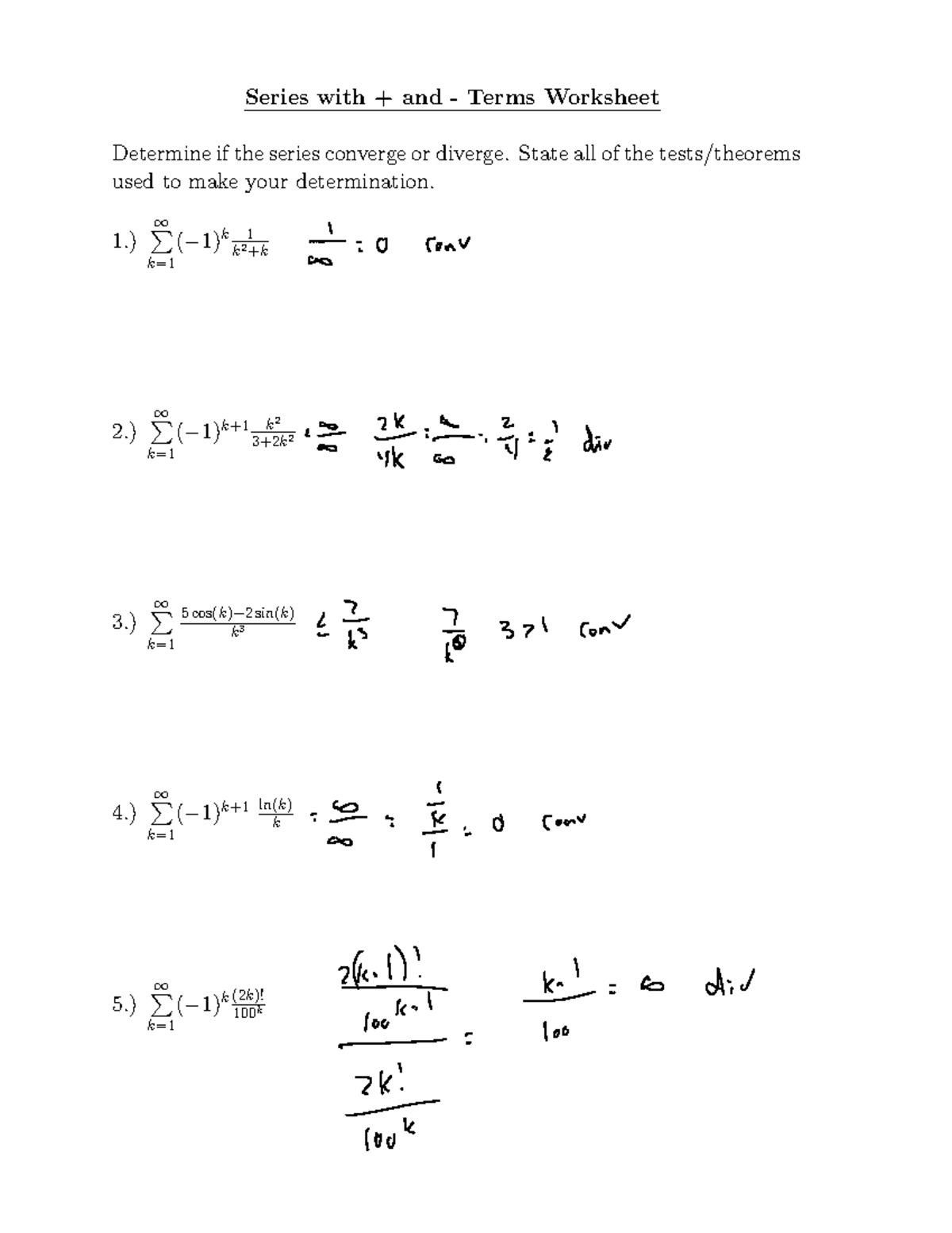 Positive+and+Negative+Series+Worksheet - Series with + and - Terms ...