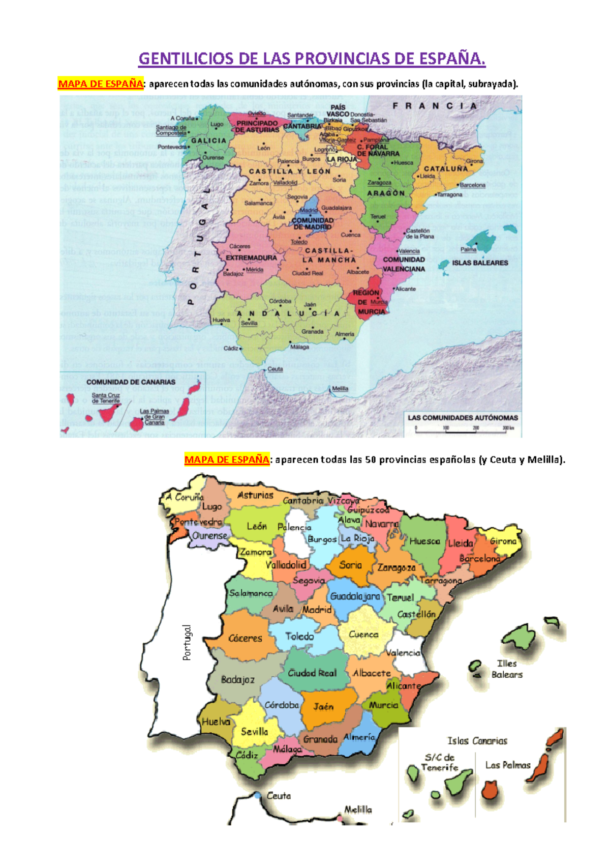 3-3 gentilicios de las provincias de espana - GENTILICIOS DE LAS PROVINCIAS DE ESPAÑA. MAPA DE ...