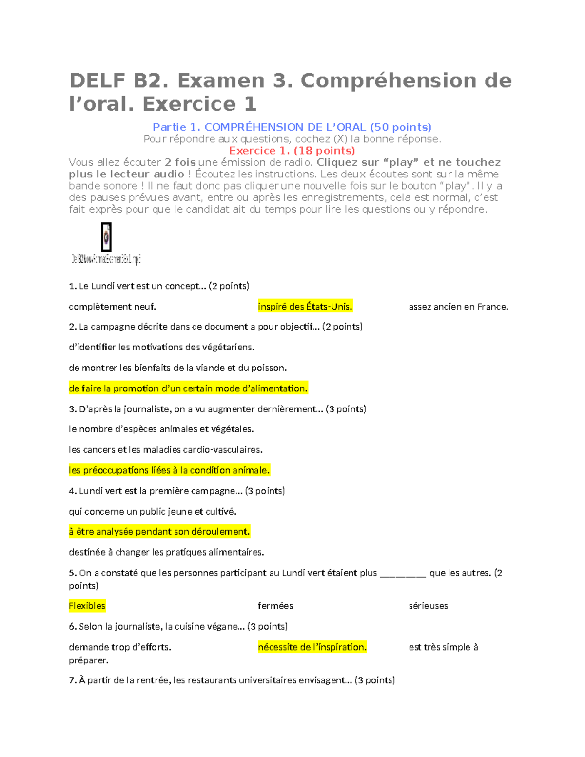 DELF B2 - cjchhgjhgjfgj - DELF B2. Examen 3. Compréhension de l’oral. Exercice 1 Partie 1. - Studocu