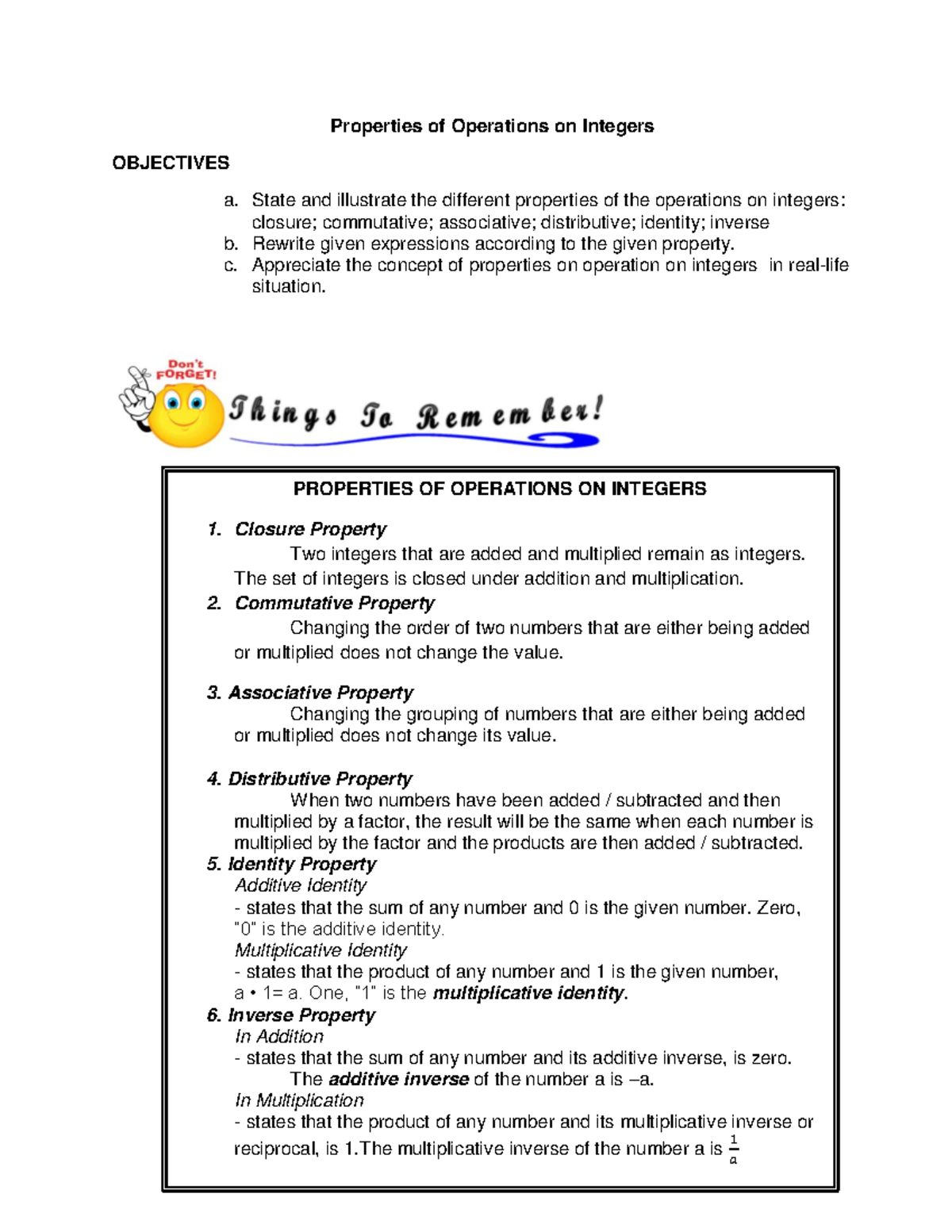 Q1-LAA-7 - Worksheet in Grade 7 Math Quarter 1 - Properties of ...