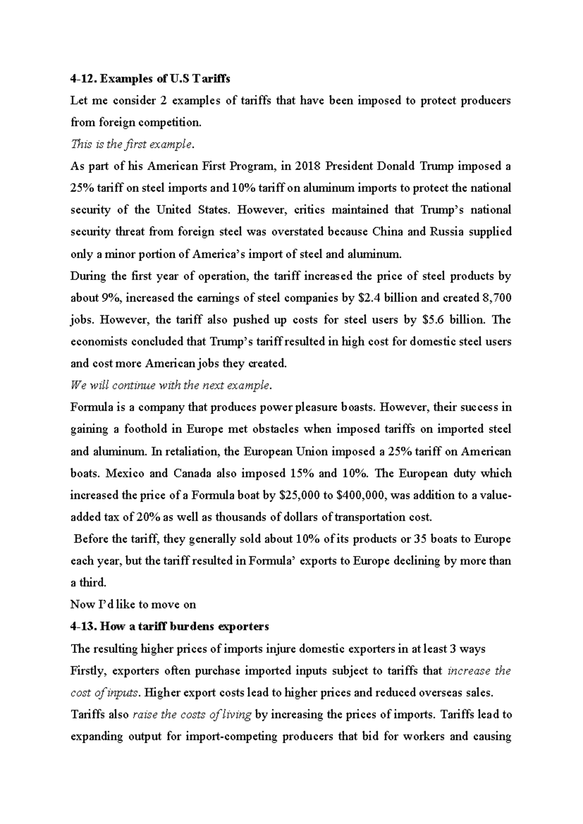 Chapter 4 - Law - 4-12. Examples of U Tariffs Let me consider 2 ...