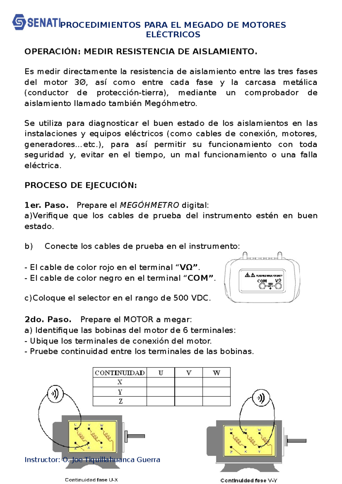 Procedimientos PARA Megar Motores Electricos - ELÉCTRICOS OPERACIÓN ...