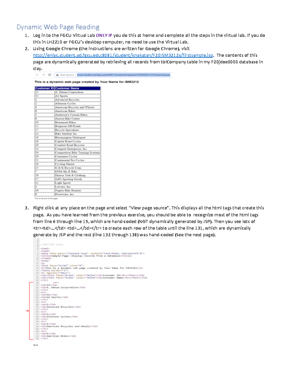 Dynamic Web Exercise Reading - Dynamic Web Page Reading Log in to the ...