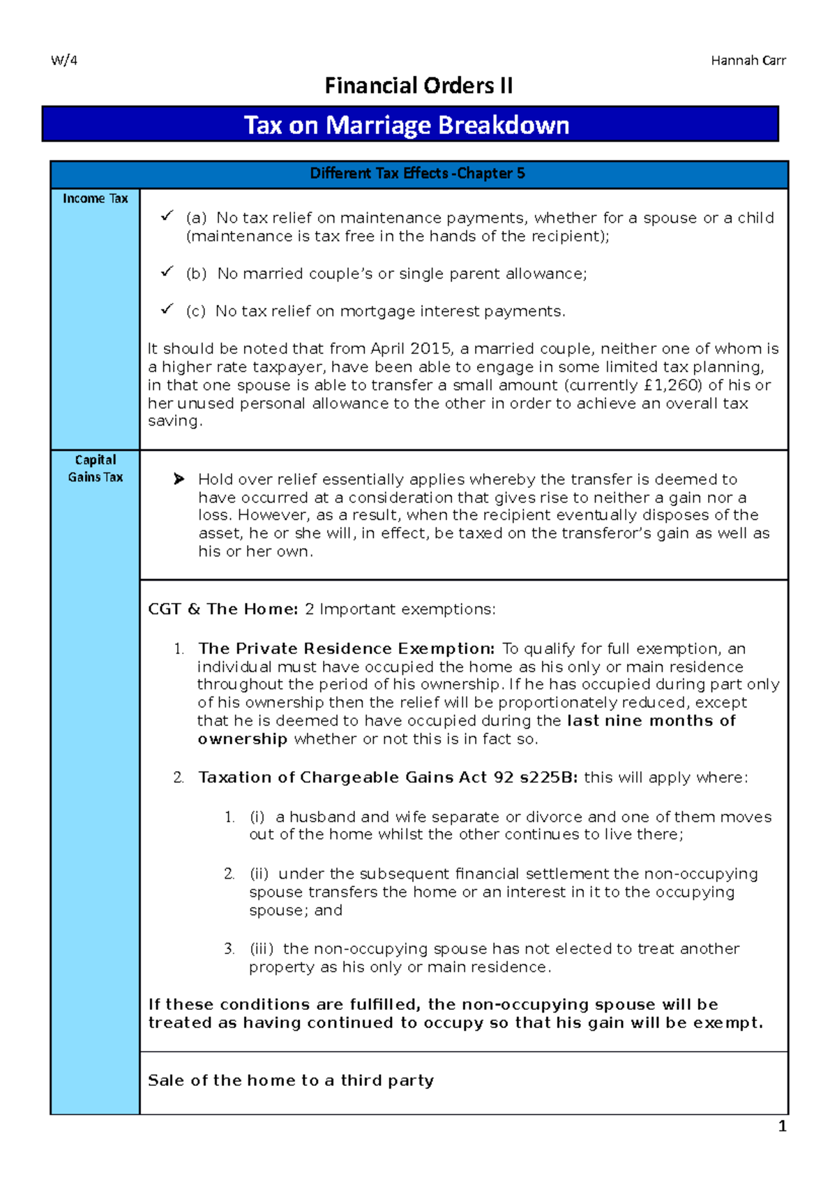 Unit 4 - Financial Order II - Financial Orders II Tax on Marriage ...