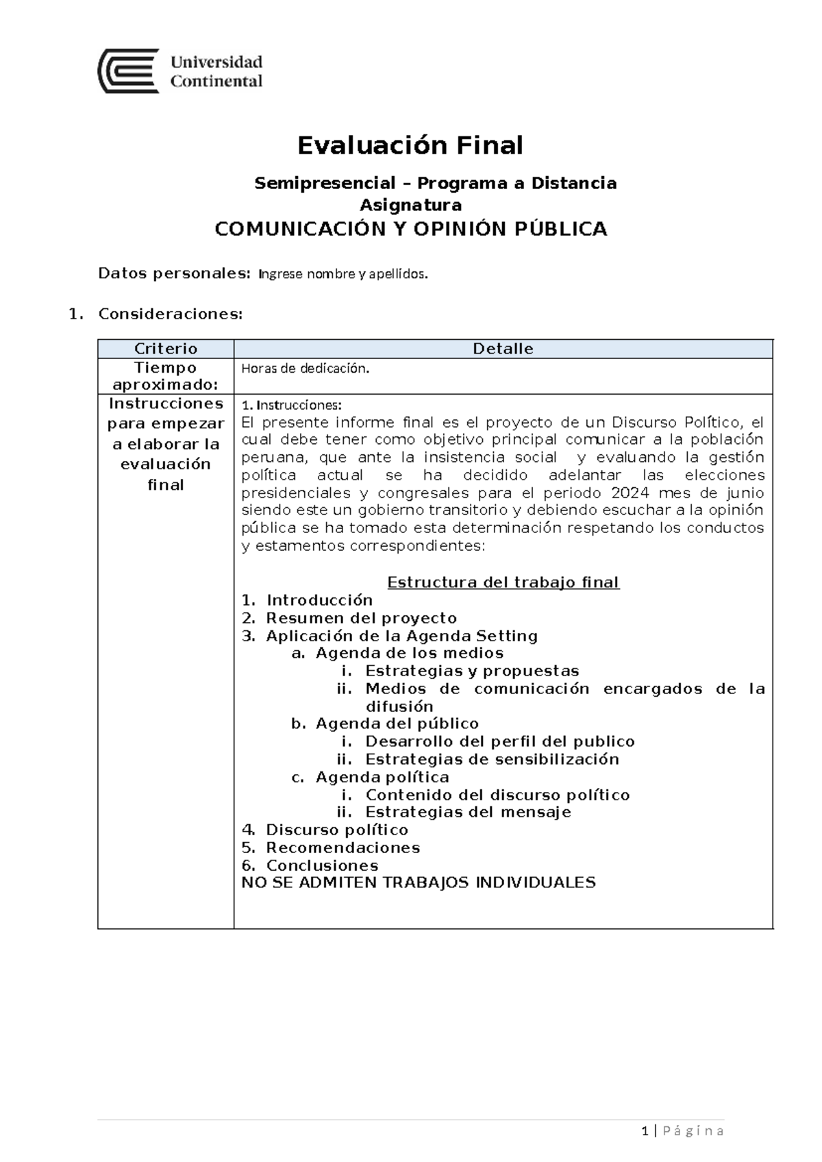 ComunicacióN Y OpinióN PÚ Blica Consigna - Evaluación Final Semipresencial – Programa a ...