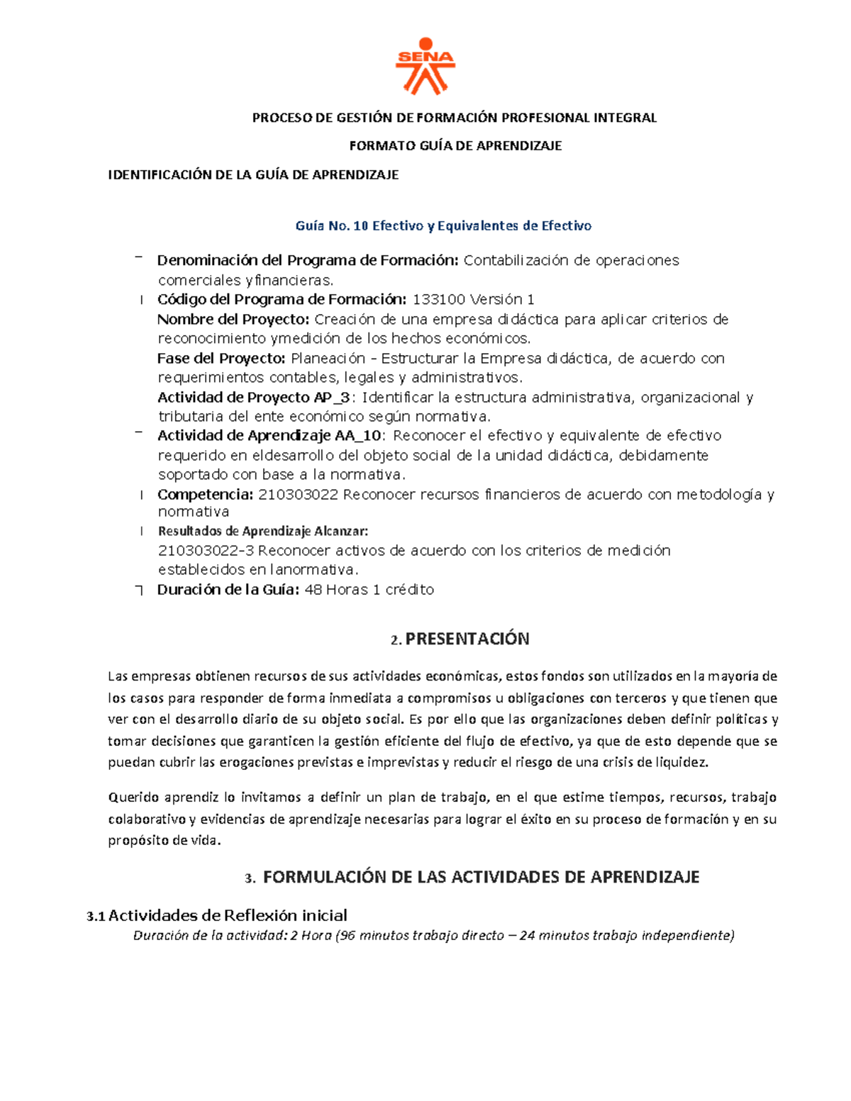 GUIA 10 Efectivo Y Equivalente - PROCESO DE GESTI”N DE FORMACI”N PROFESIONAL INTEGRAL FORMATO ...