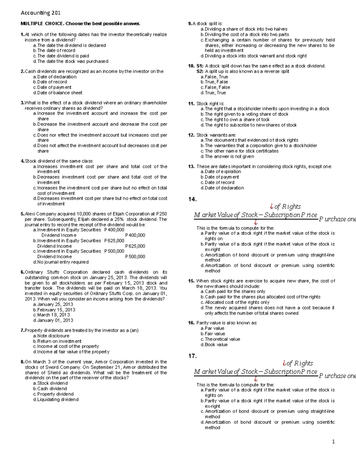 Sample/practice exam 23 September 2018, questions - Accounting 201 ...