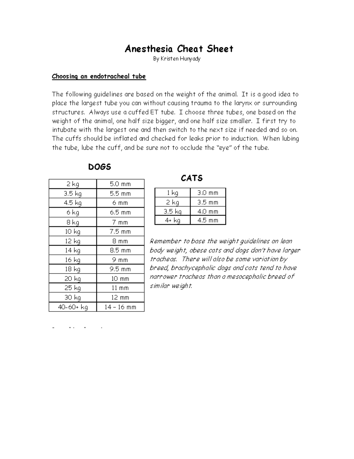 Tubusokhoz - Anesthesia Cheat Sheet By Kristen Hunyady Choosing an ...