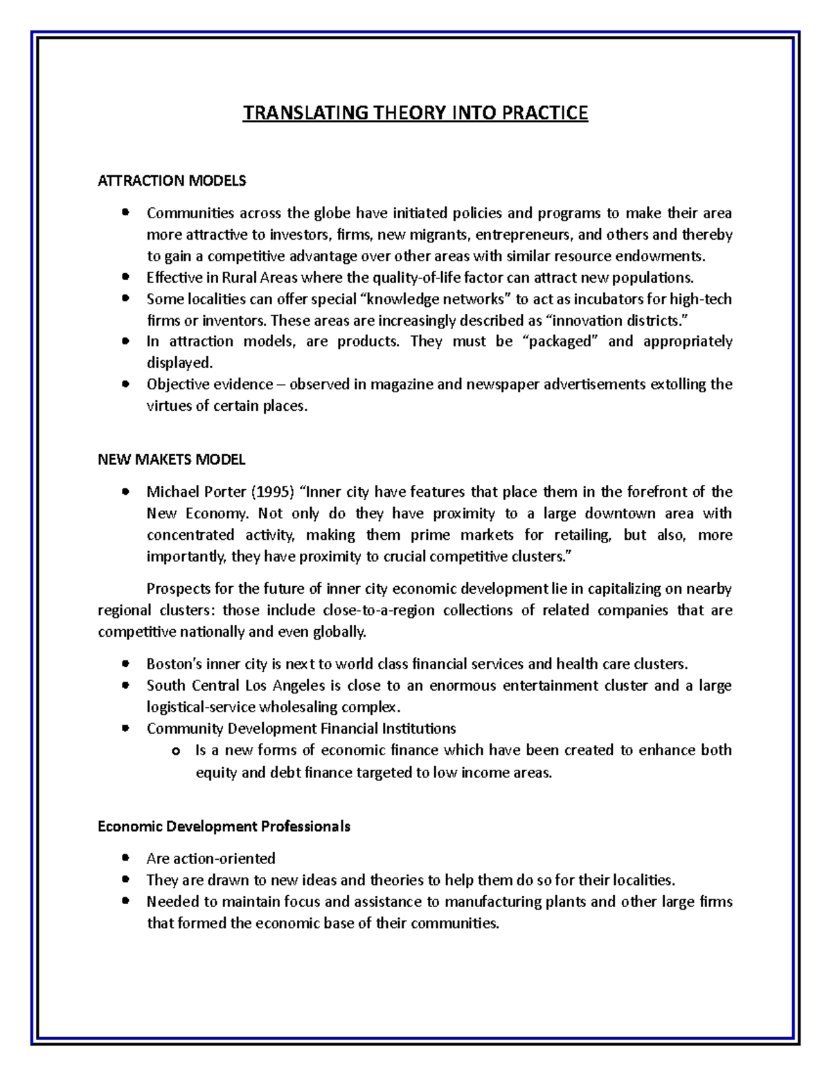 Translating Theory INTO Practice - TRANSLATING THEORY INTO PRACTICE ATTRACTION MODELS ...