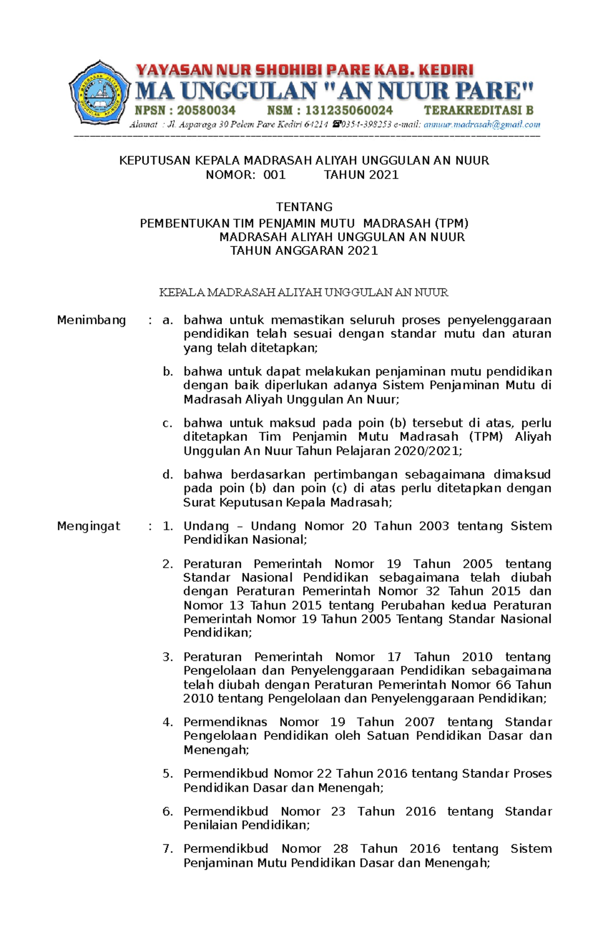 (001) SK TIM Pengembang Madrasah (TPM) 2021FIX - KEPUTUSAN KEPALA ...