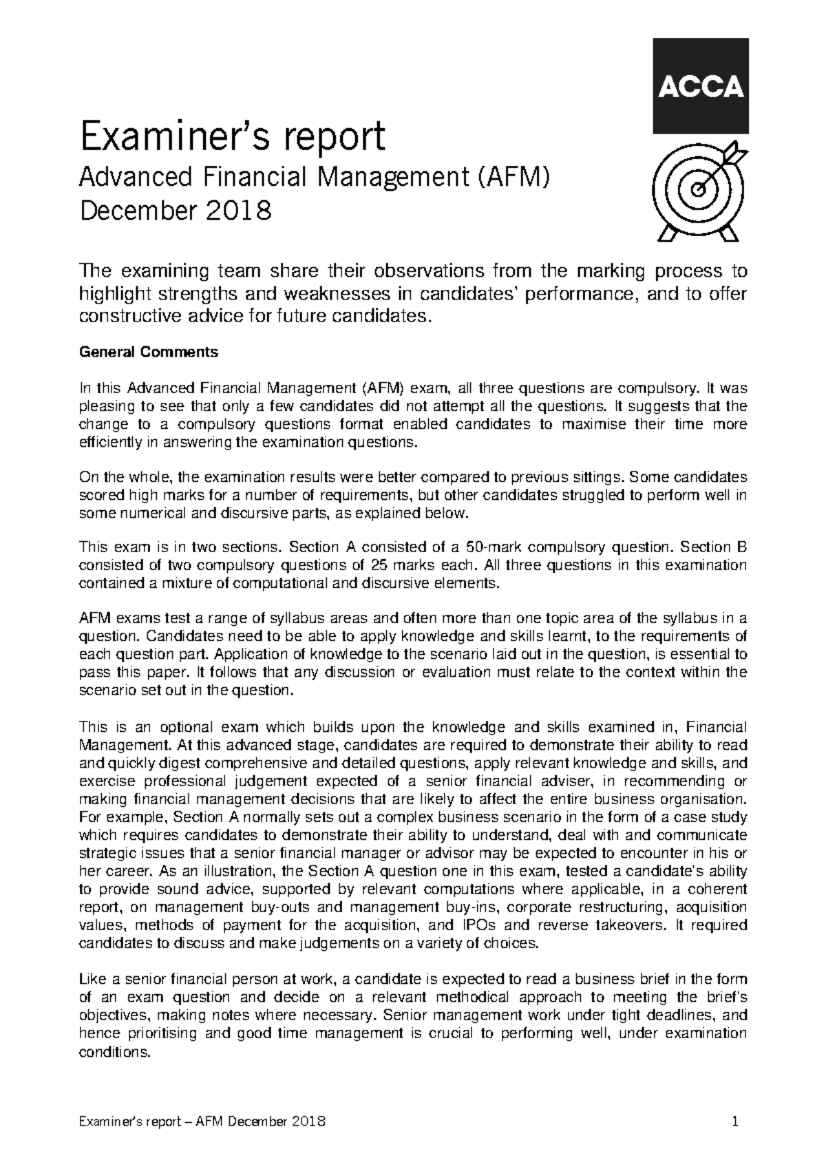 AFM-Examiner's Reports - Examiner’s report Advanced Financial ...