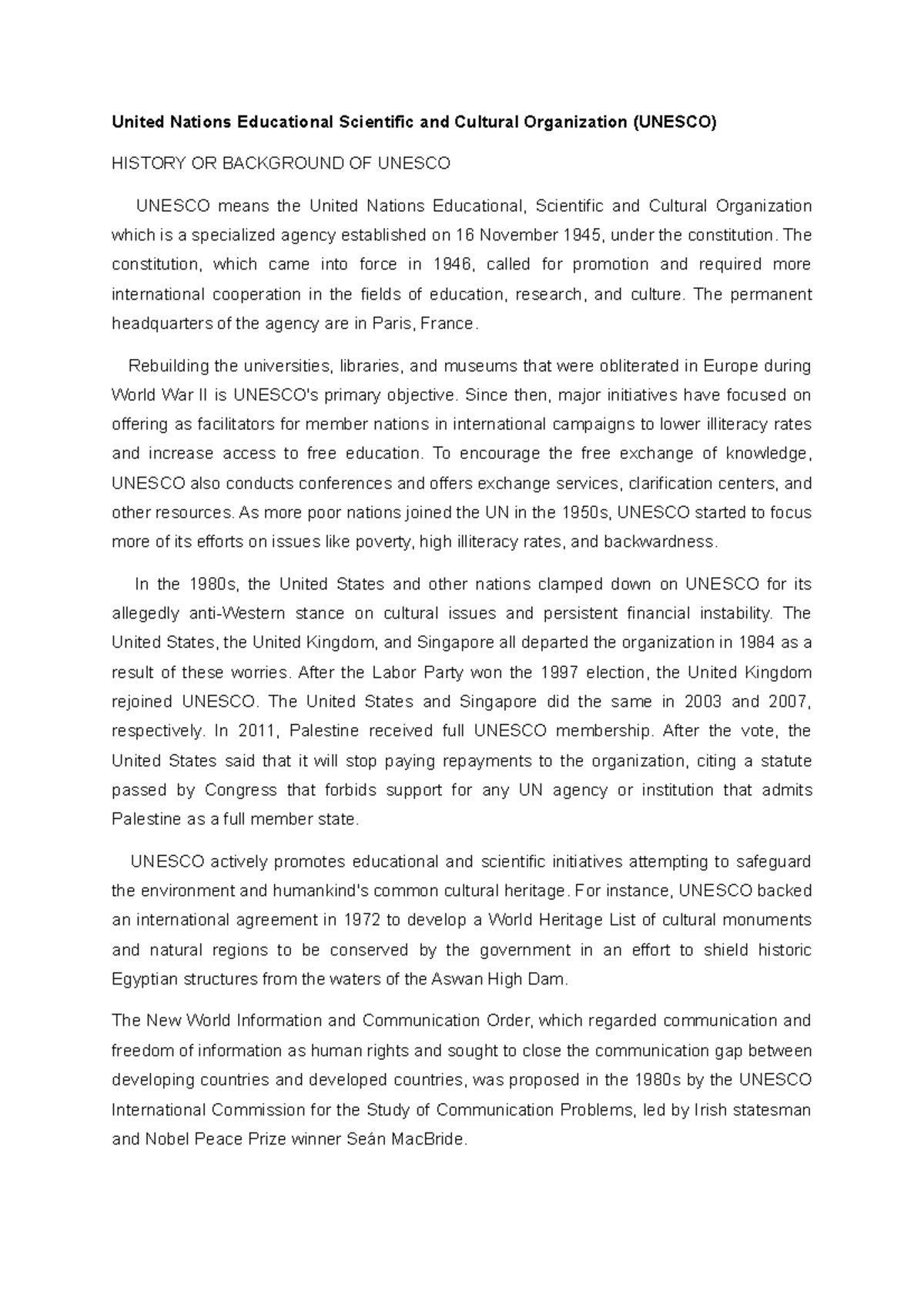 Unesco - United Nations Educational Scientific and Cultural ...