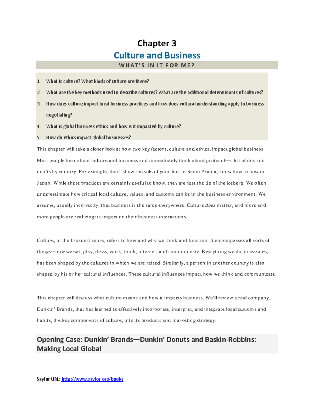 Chapter 3 - cultural and business - Chapter 3 Culture and Business W H ...