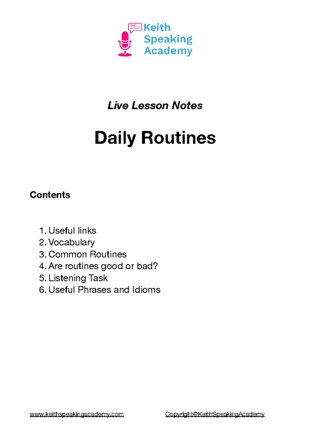 Daily Routines Lesson Notes - Live Lesson Notes Daily Routines Contents ...